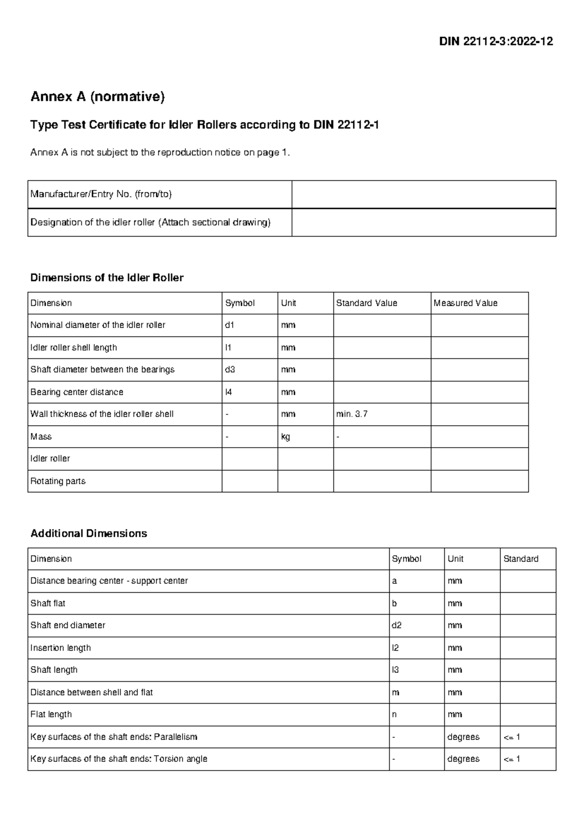 DIN Annex A Type Test Certificate for Idler Rollers - Studocu