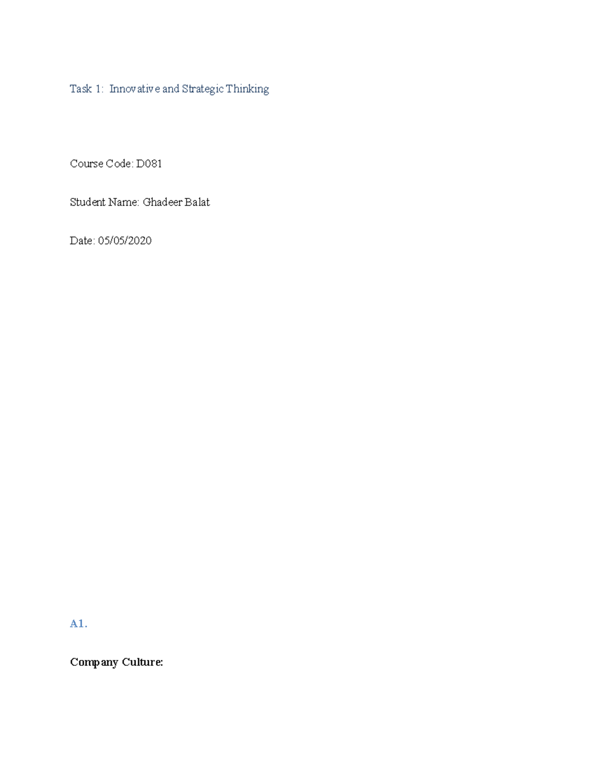 Task 1 Innovative and Strategic Thinking - Task 1: Innovative and ...