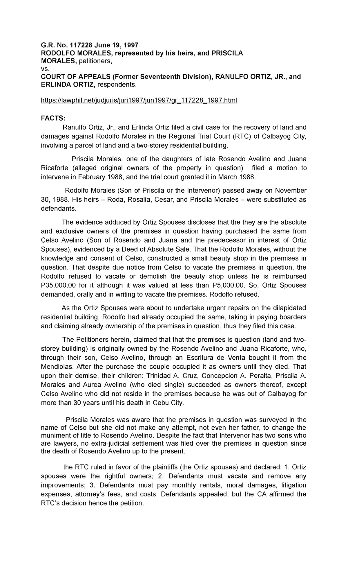 Morales vs CA Trust - G. No. 117228 June 19, 1997 RODOLFO MORALES ...
