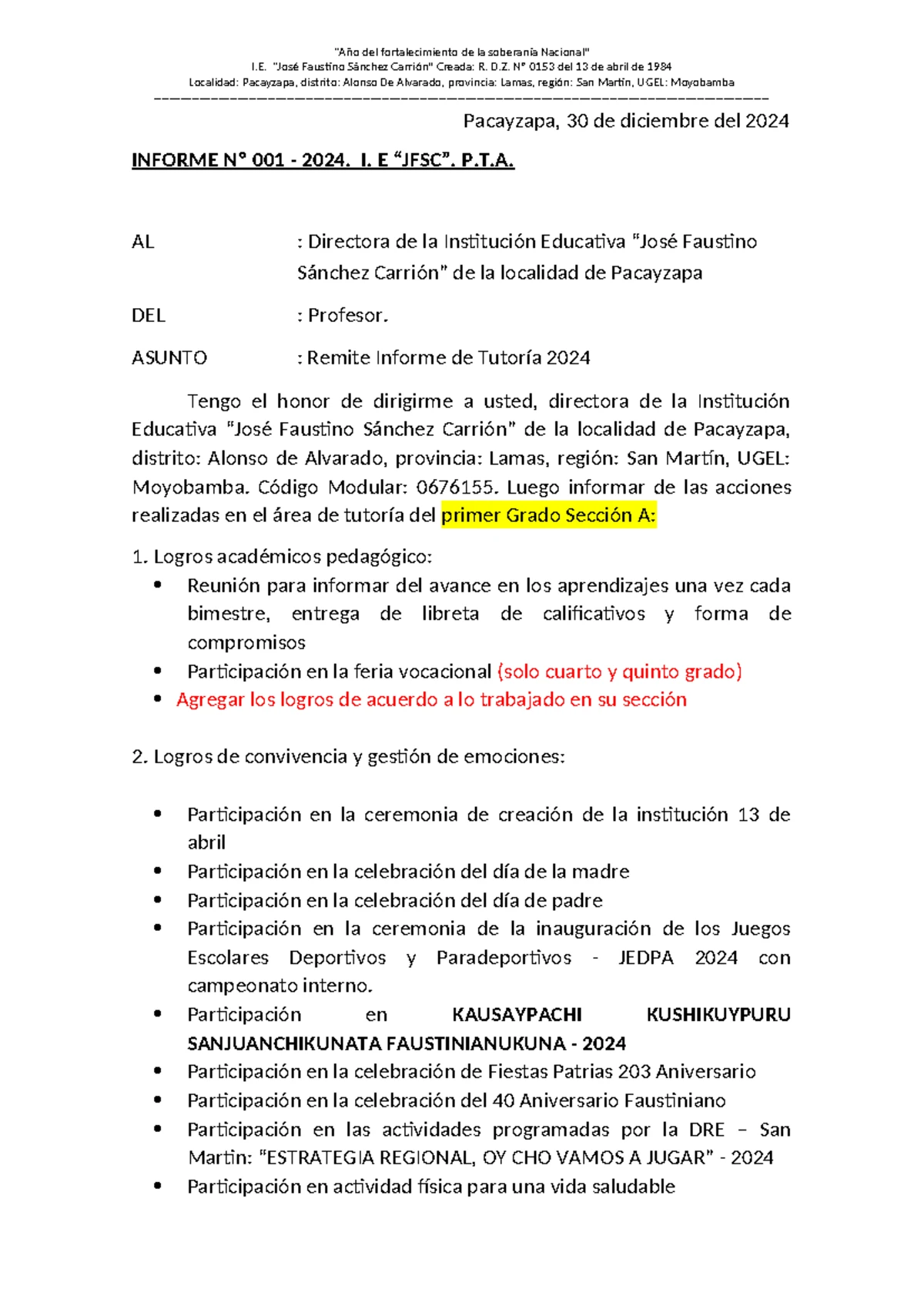 Informe Técnico Pedagógico 2024 - Evaluación y Estrategias Educativas - Studocu