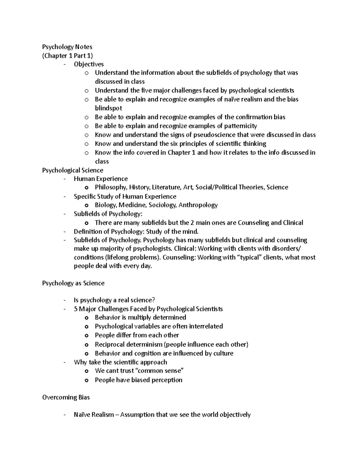 Psychology Notes: Overview of Chapters 1-3 Concepts & Applications ...