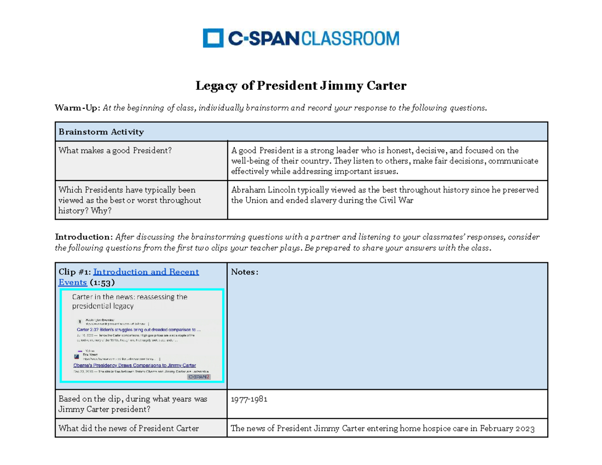 Legacy of President Jimmy Carter - Legacy of President Jimmy Carter ...