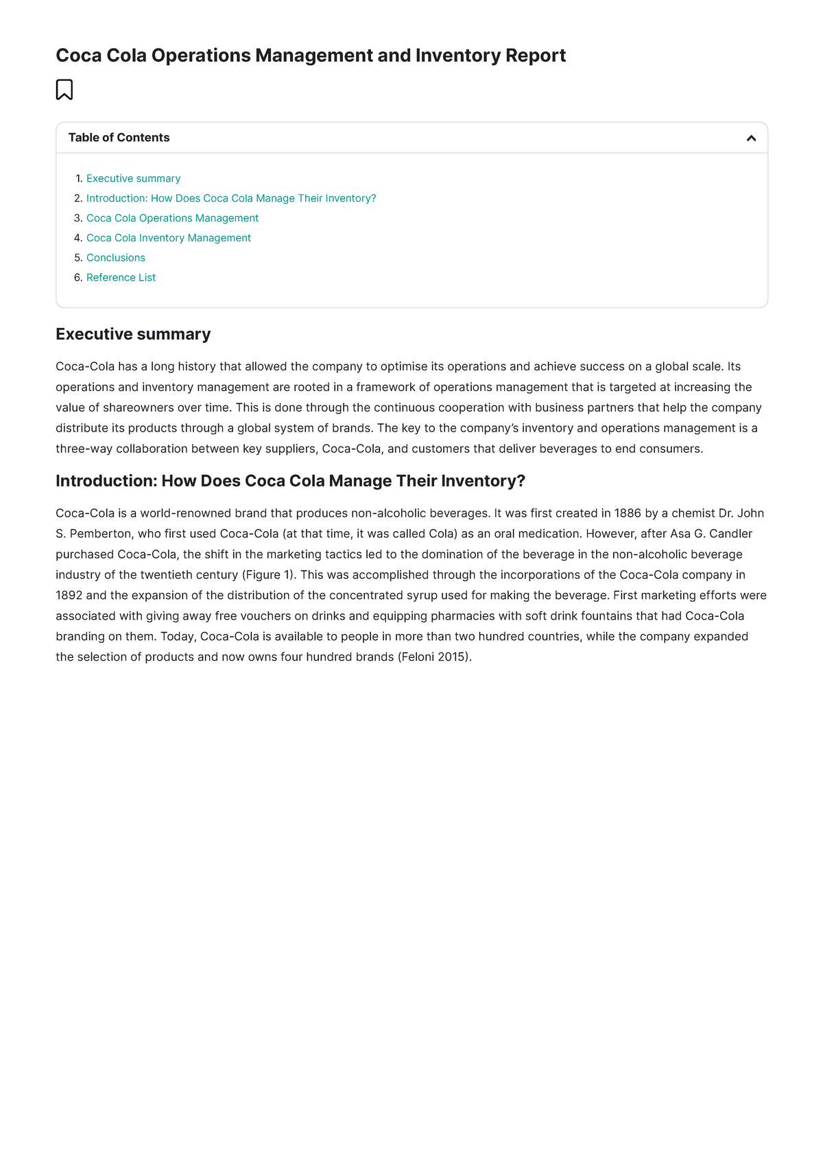 Coca Cola Operations & Inventory Management Report (OM 101) - Studocu