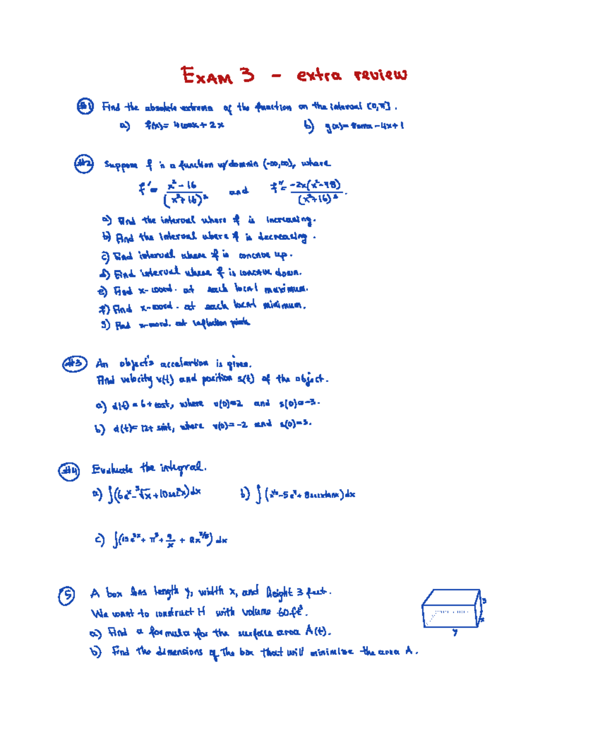 Exam 3 Review: Absolute Extrema & Function Analysis (MATH 4105) - Studocu