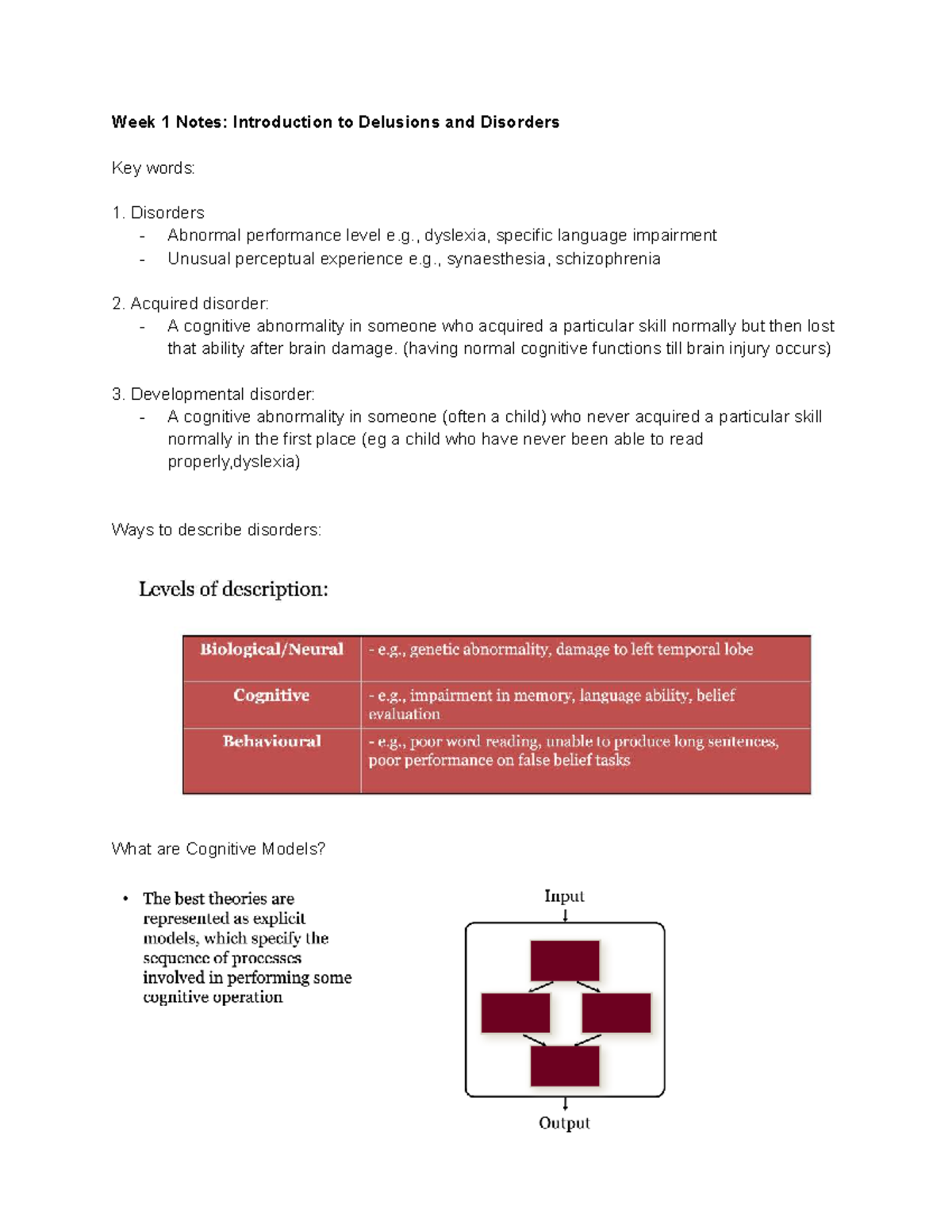Week 1 Lecture Notes: Delusions & Disorders Overview - Studocu