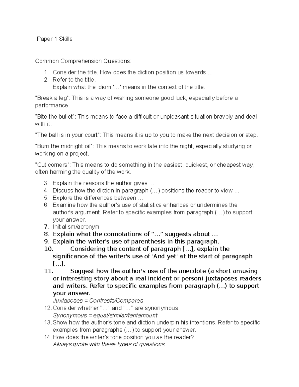 Paper 1 Skills: Comprehensive Guide for IEB Eng HL P1 Practice - Studocu