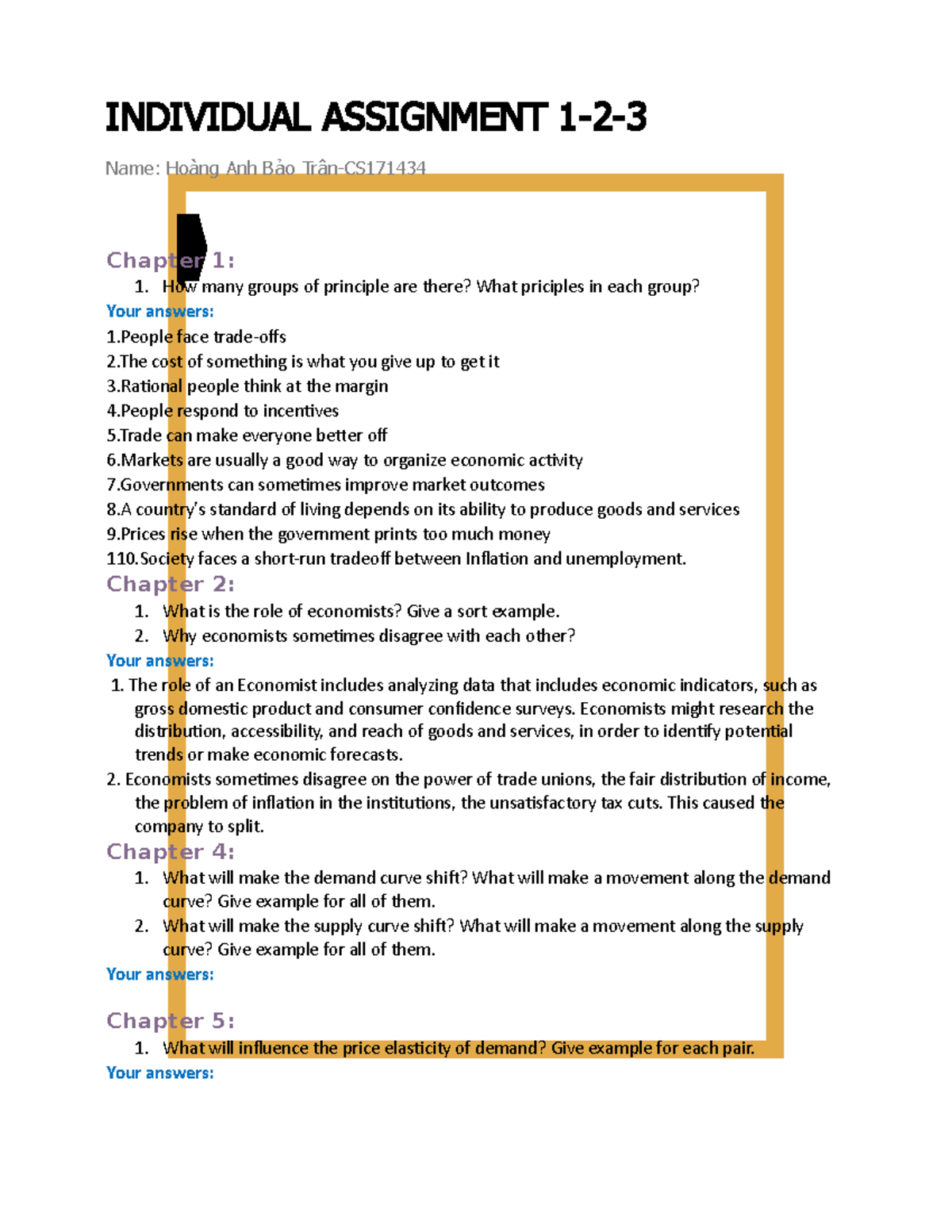 Eco111 - memorable - INDIVIDUAL ASSIGNMENT 1-2- 3 Name: Hoàng Anh B ao ...
