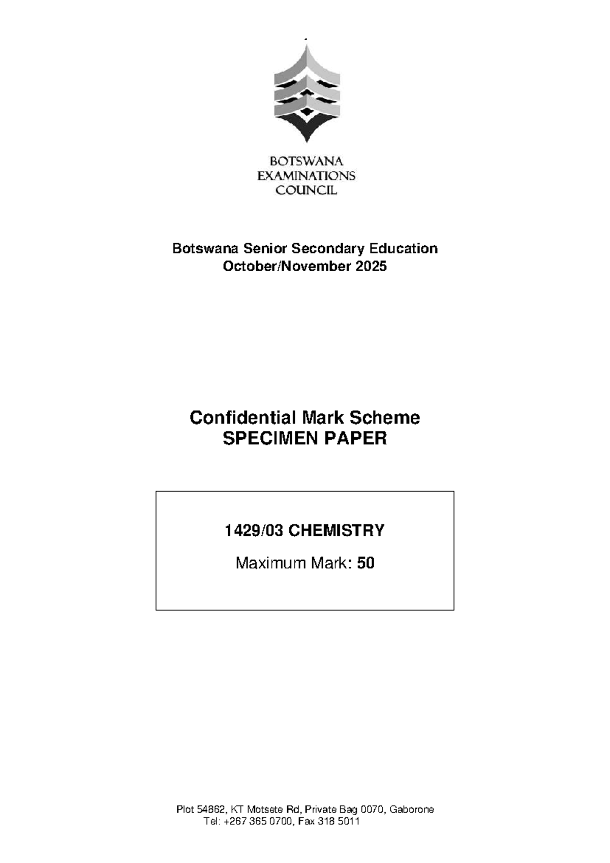 Chemistry 1429 Specimen Paper 3 Marking Scheme 2025 - Studocu