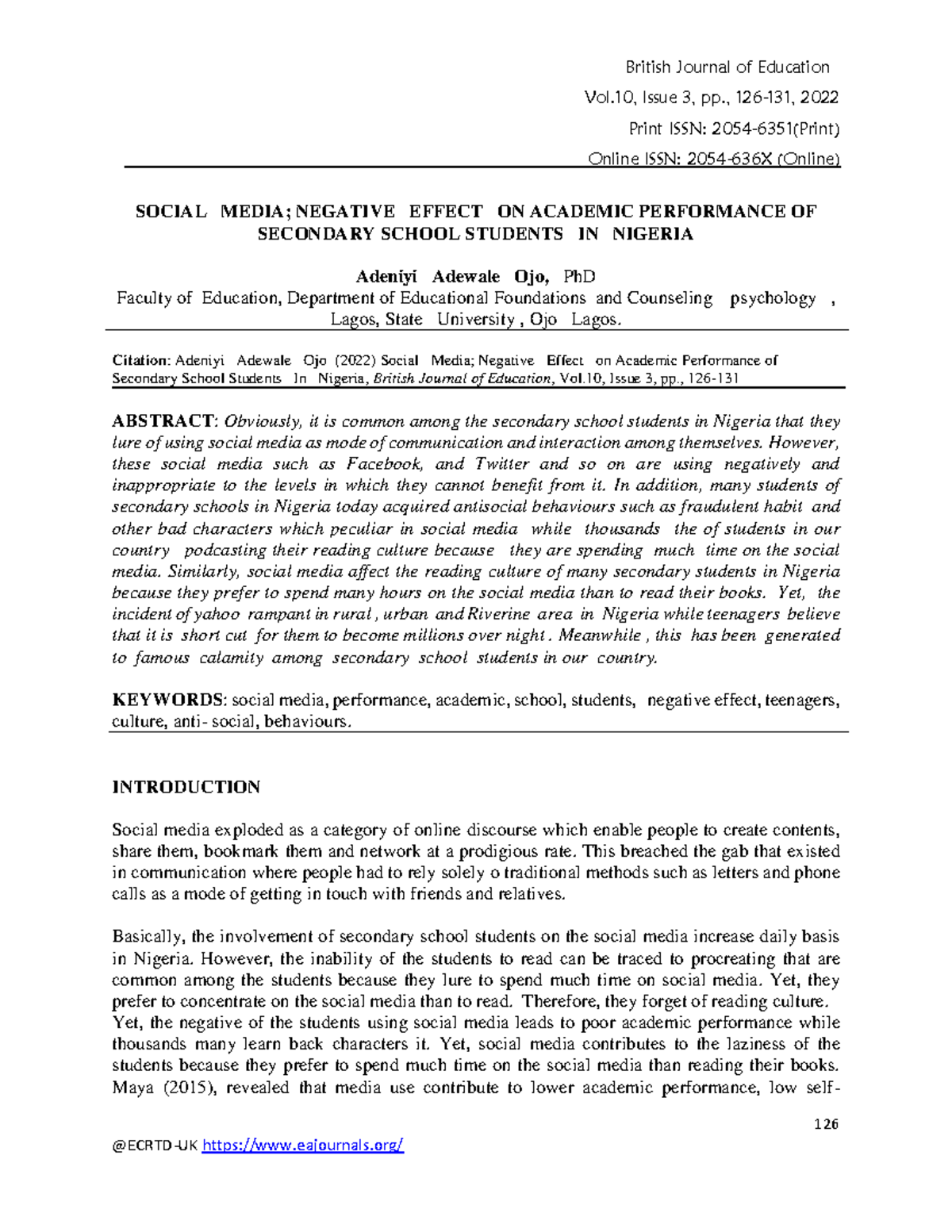 Social Media Negative Effect On Academic Performance - Vol, Issue 3, pp ...