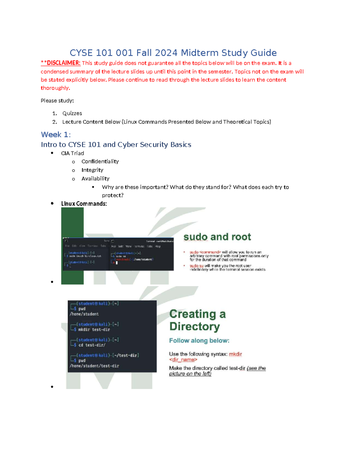 CYSE 101 001 Fall 2024 Midterm Study Guide Overview - Studocu