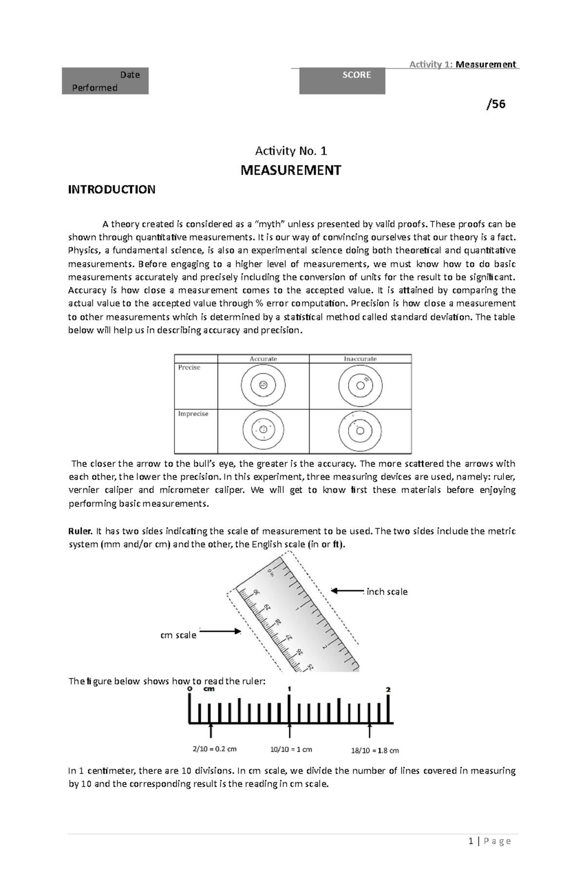 Physics for Engineers Lab: Measurement Techniques Activity 1 - Studocu