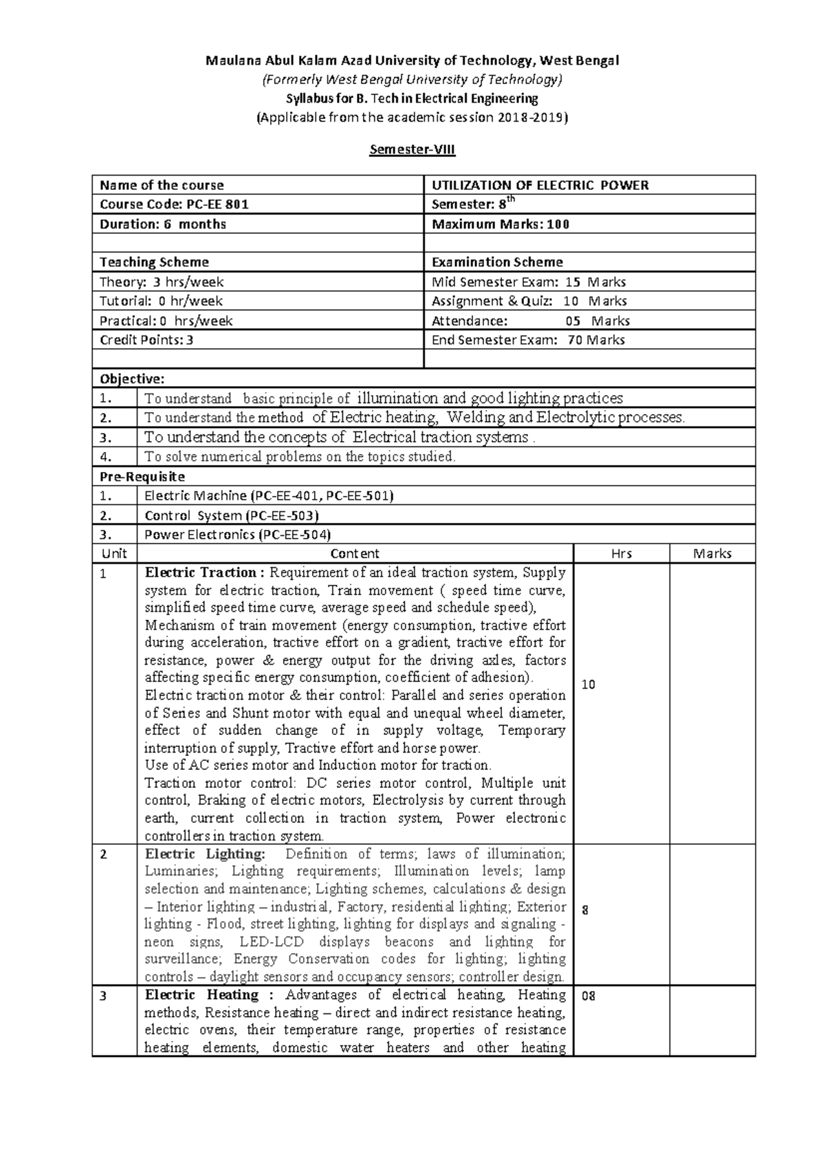 B.Tech Syllabus: Utilization of Electric Power & Sensors (Course Code ...