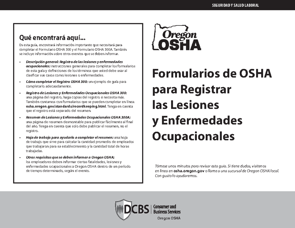 Guía para Completar el Registro de Lesiones y Enfermedades OSHA 300 ...