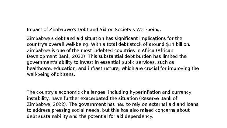 Impact of Debt and Aid on Zimbabwe's Economic Inequality - CS 7 - Studocu