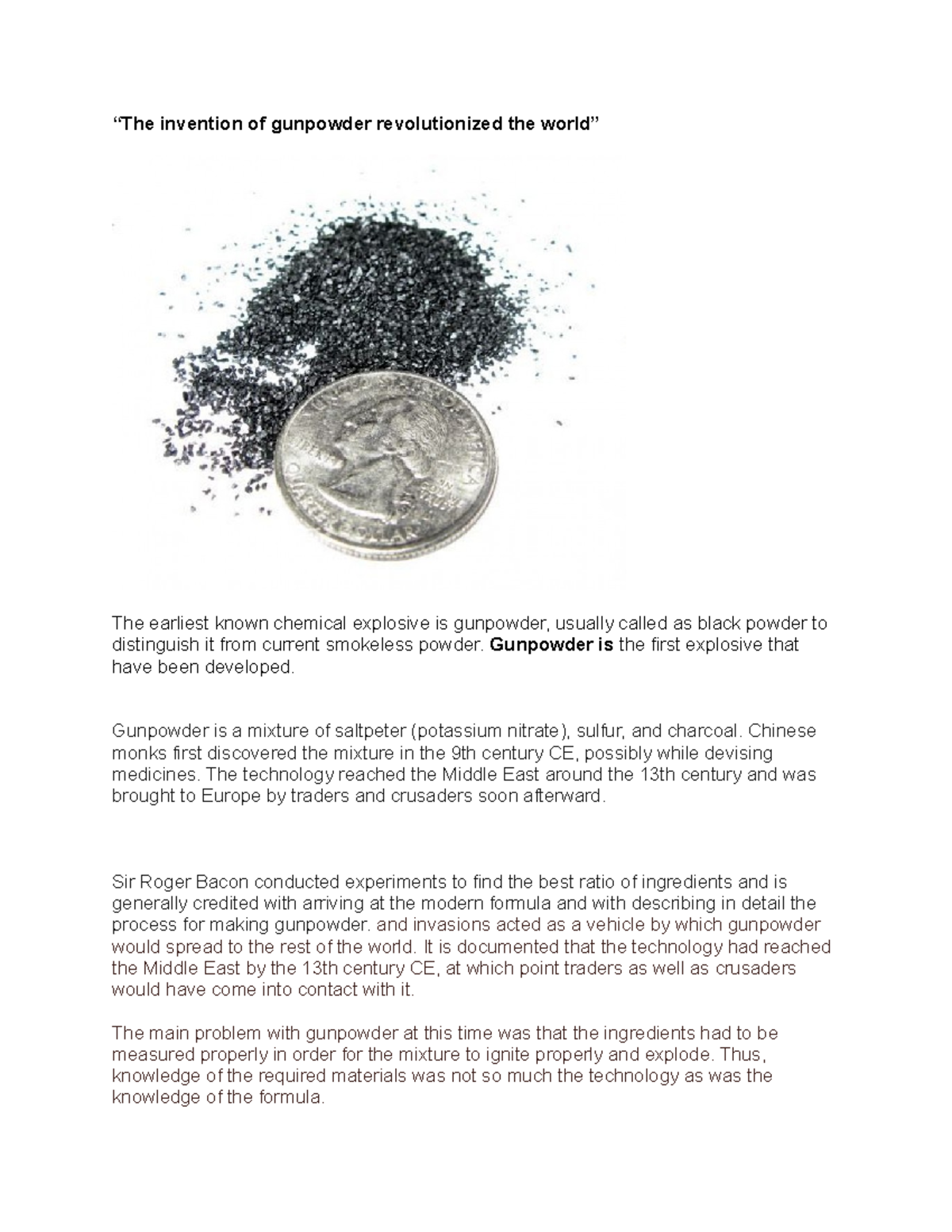 STS- Valdez - about BSHM 2nd year - “The invention of gunpowder ...