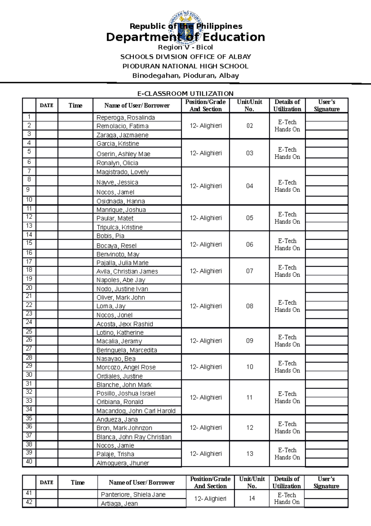Utilization-Alighieri - Republic of the Philippines Department of ...