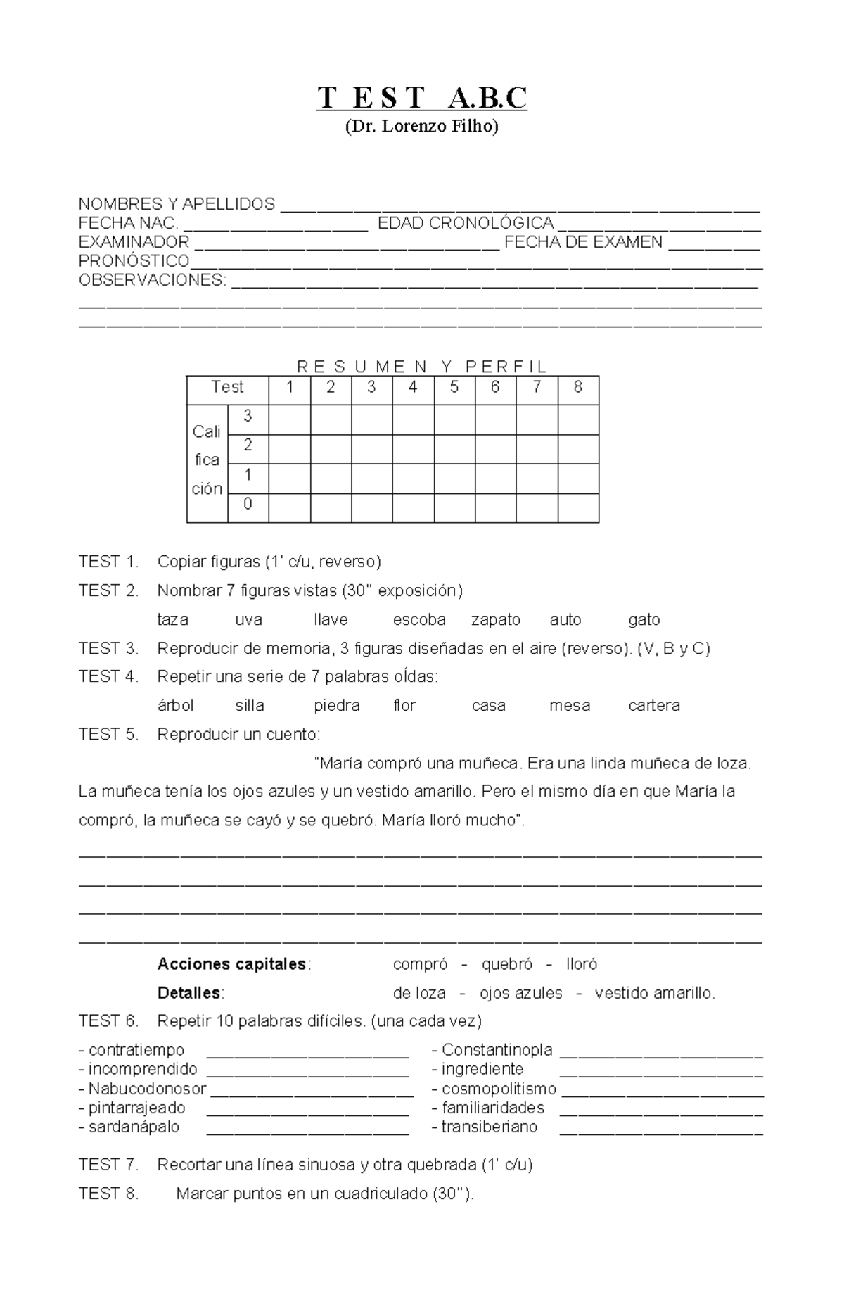 Evaluación del TEST A.B.C. de Dr. Lorenzo Filho - Análisis y Resultados ...