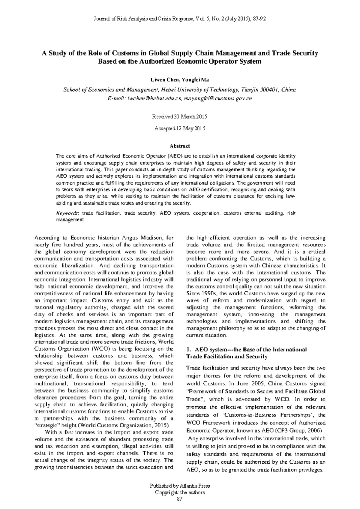 AEO System in Global Trade: Customs Role in Security & Facilitation ...