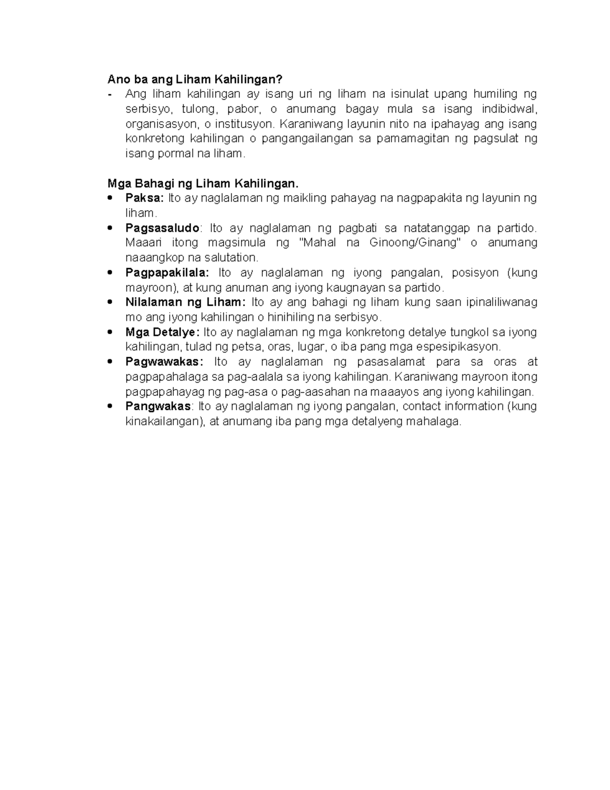 Liham Kahilingan Study Guide: Paano Sumulat ng Mabisang Liham - Studocu