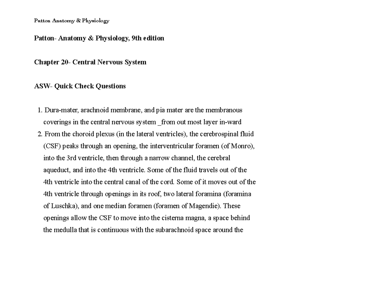 Chapter 20: Overview of the Central Nervous System - Anatomy ...