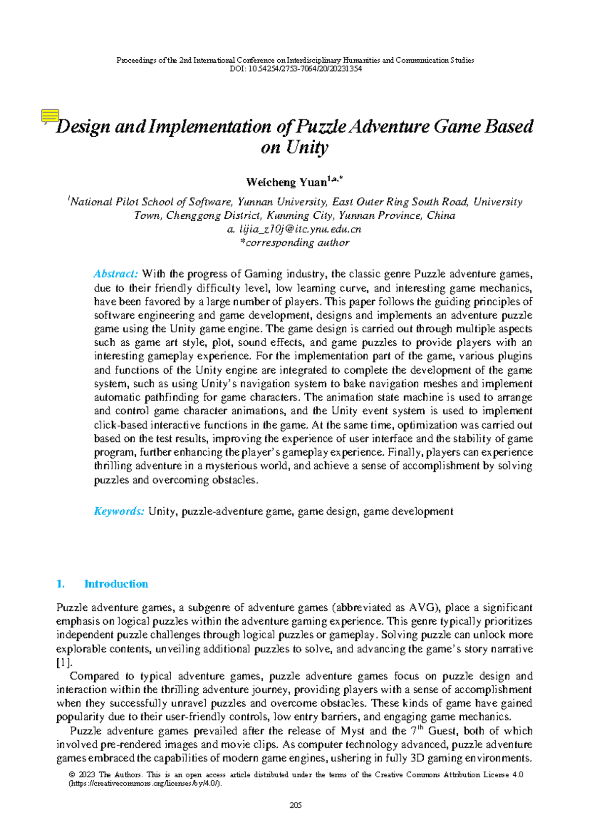 Design and Implementation of Puzzle Adventure Game Using Unity - Studocu