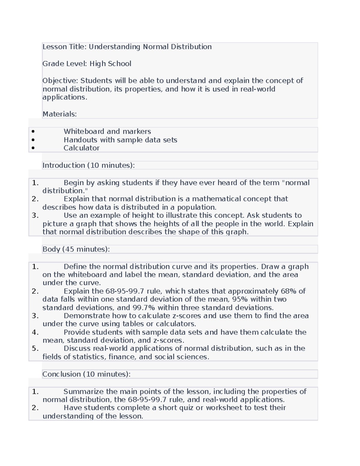STAT & PROB Lesson: Understanding Normal Distribution Concepts - Studocu