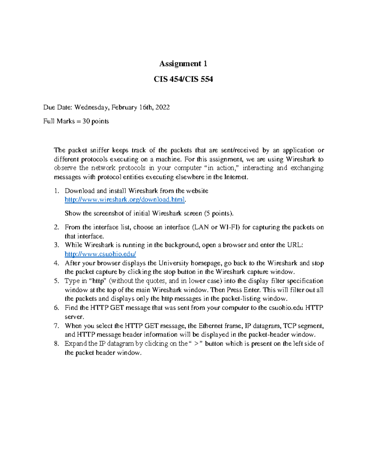 CIS 454 Assignment 1 Spring 2022 - Assignment 1 CIS 454/CIS 554 Due Date: Wednesday, February ...