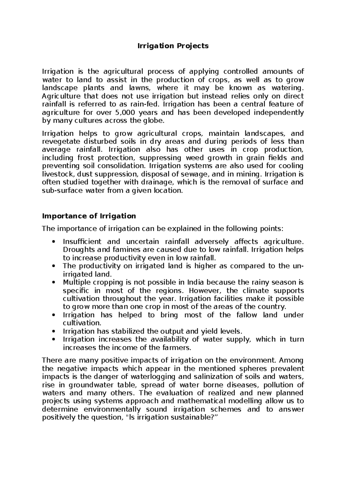 ENVI ENGG- Group 5 Final: Comprehensive Study on Irrigation Projects ...