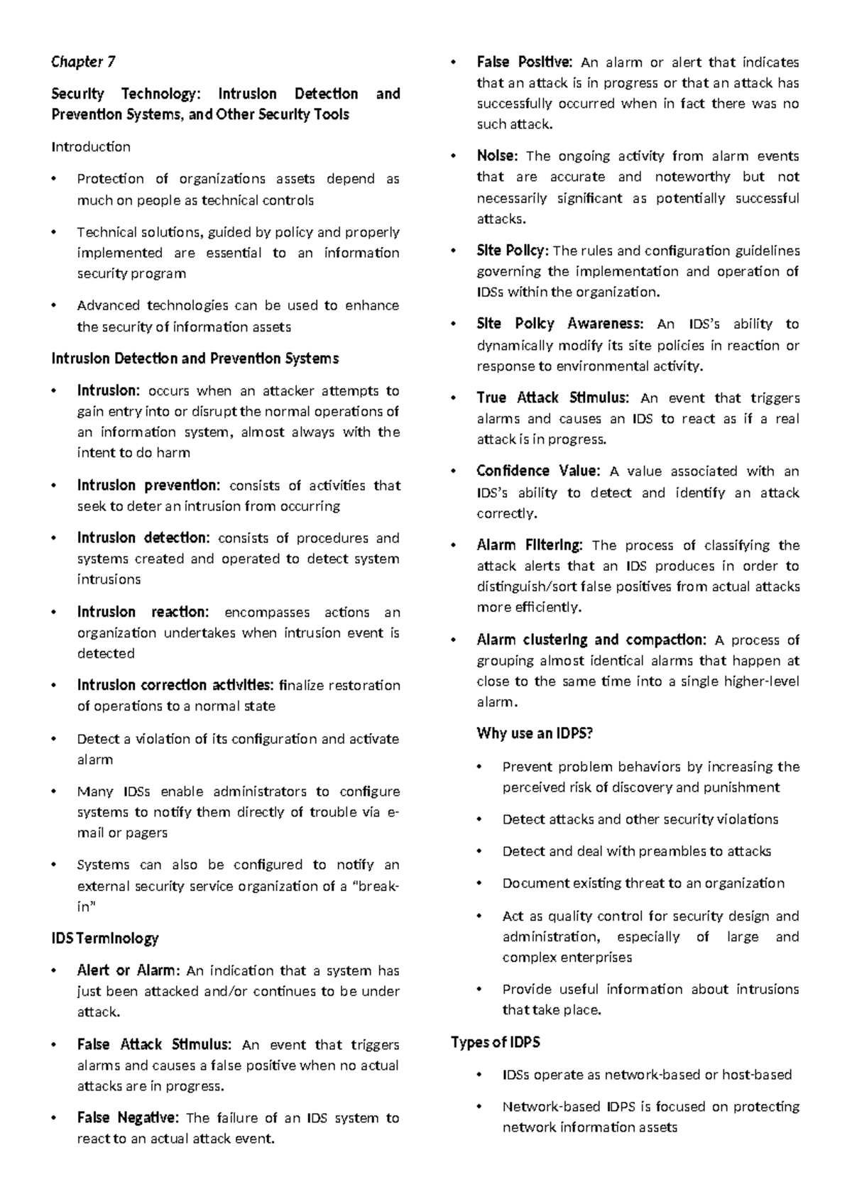 Chapter 7: Security Tech - Intrusion Detection & Prevention Systems - Studocu