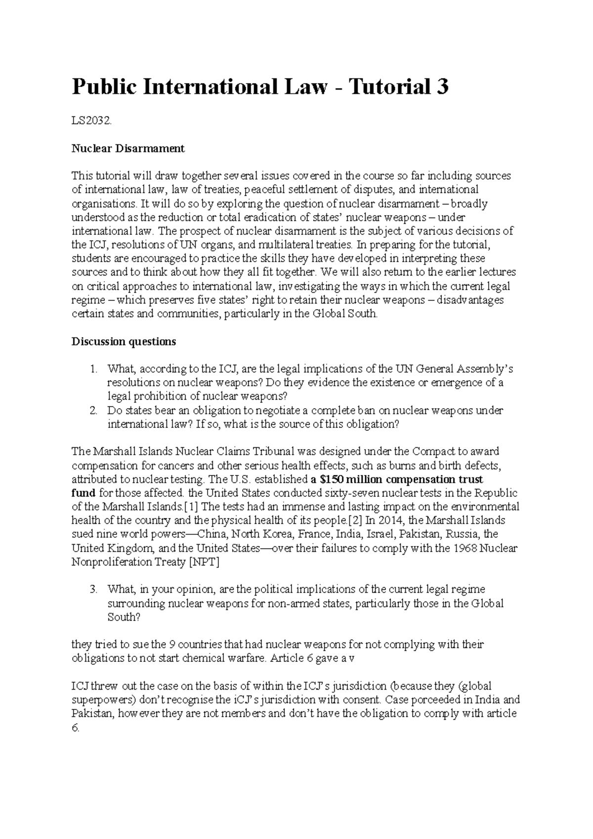Nuclear Disarmament Issues in Public International Law - LS2032 ...
