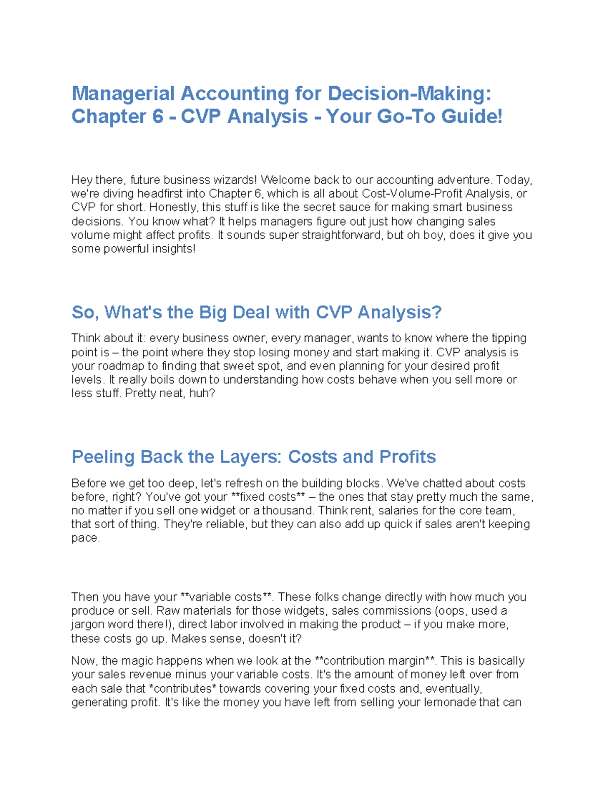 Managerial Accounting (Chapter 6): Mastering CVP Analysis - Studocu