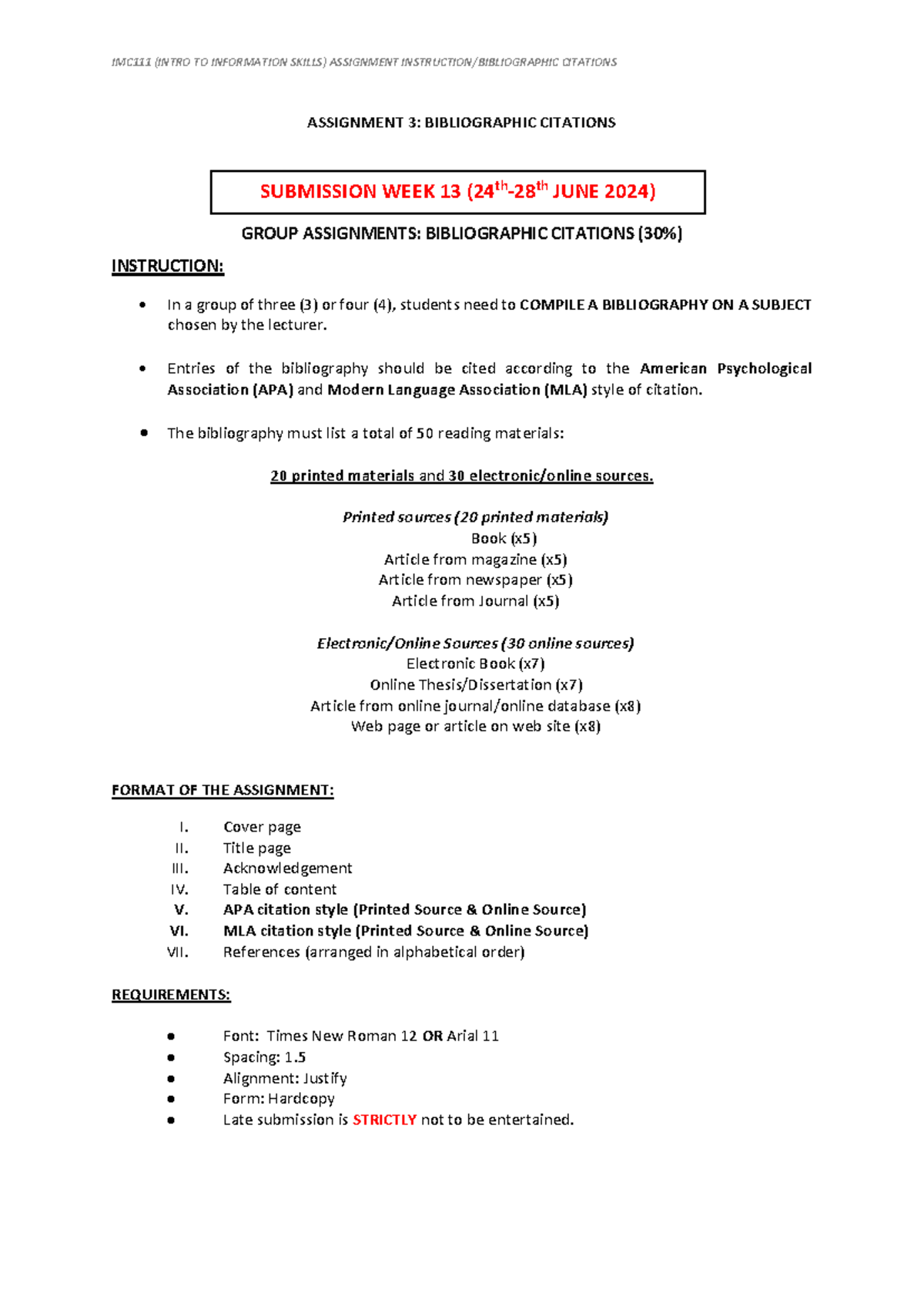 Assignment 3 Group Assignment Bibliographic Citation (Instruction ...