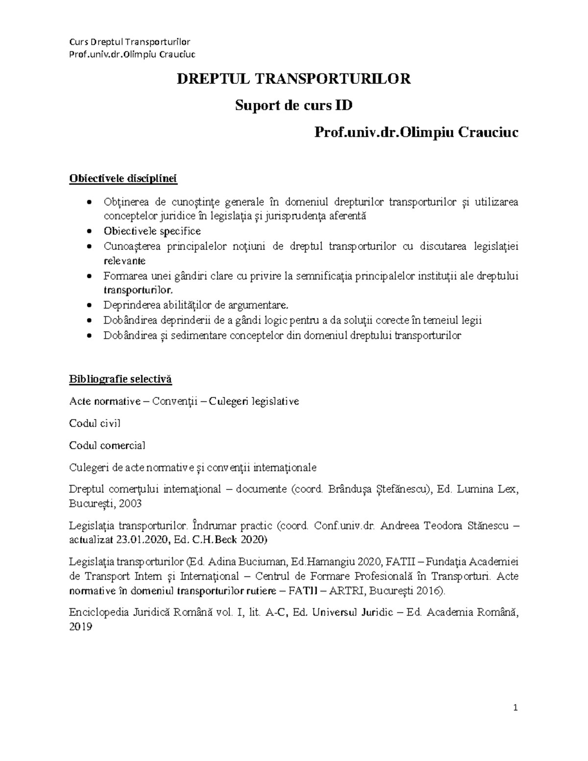 Suport de curs ID - Dreptul Transporturilor 2021-2022 Prof. Crauciuc ...