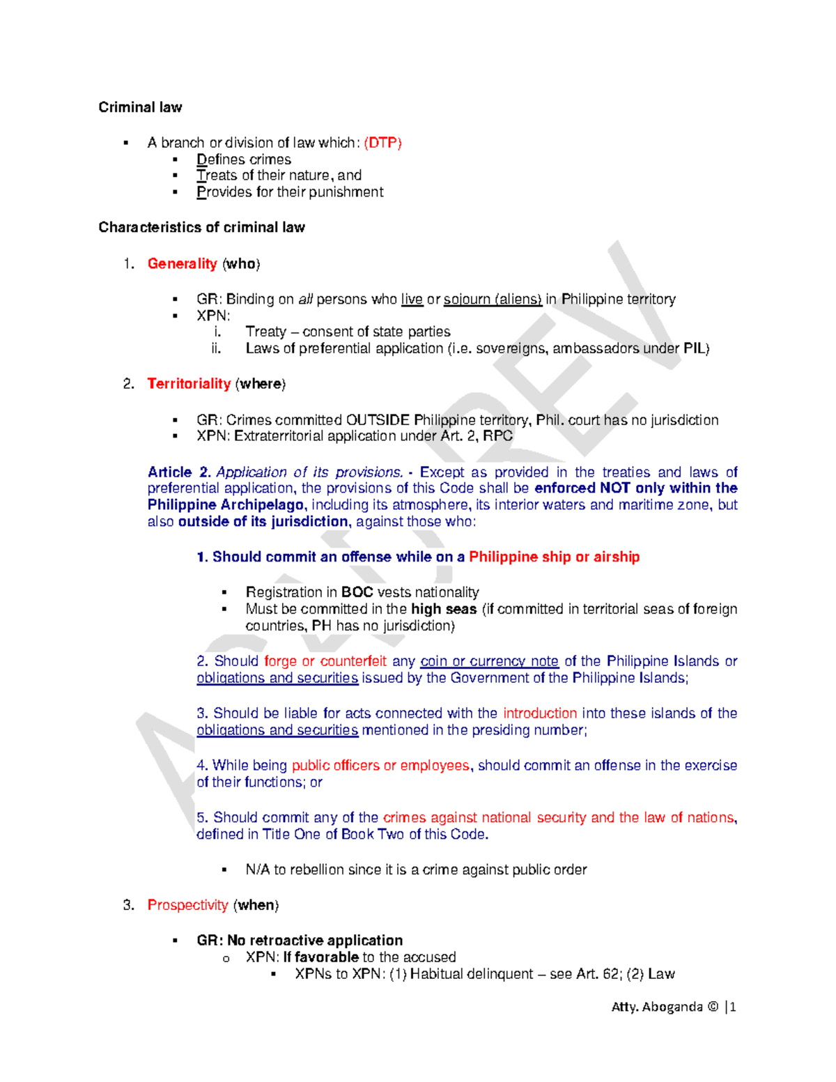 Criminal Law Principles: Summary Notes for Rev (LAW 101) - Studocu