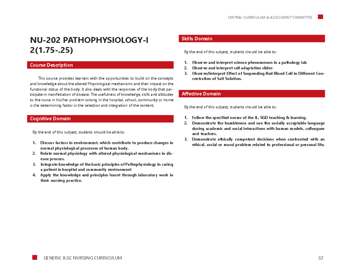 Pathophysiology 3rd Semester BSN Course Gride, st - NU-202 ...
