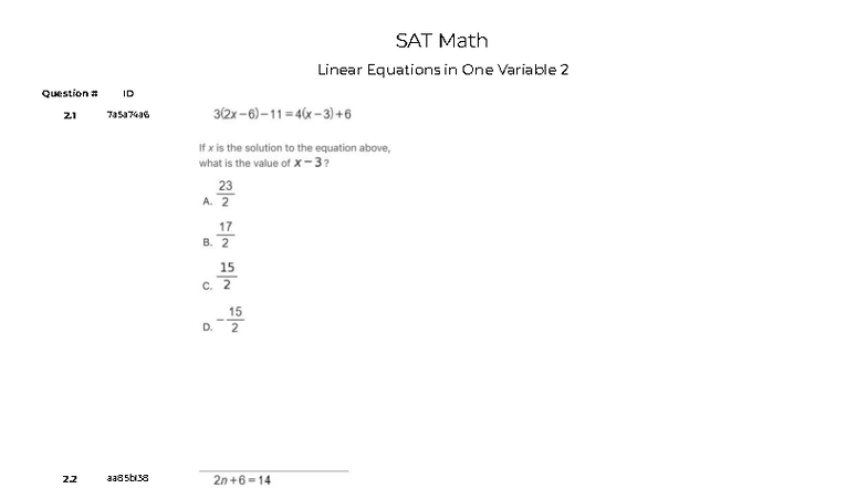 SAT Math: Linear Equations in One Variable 2 Notes - Studocu