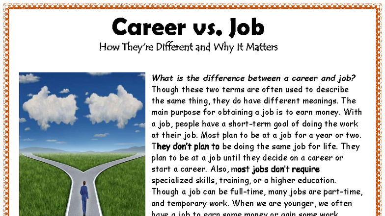 Career vs. Job: Understanding the Key Differences - Worksheet 1 - Studocu