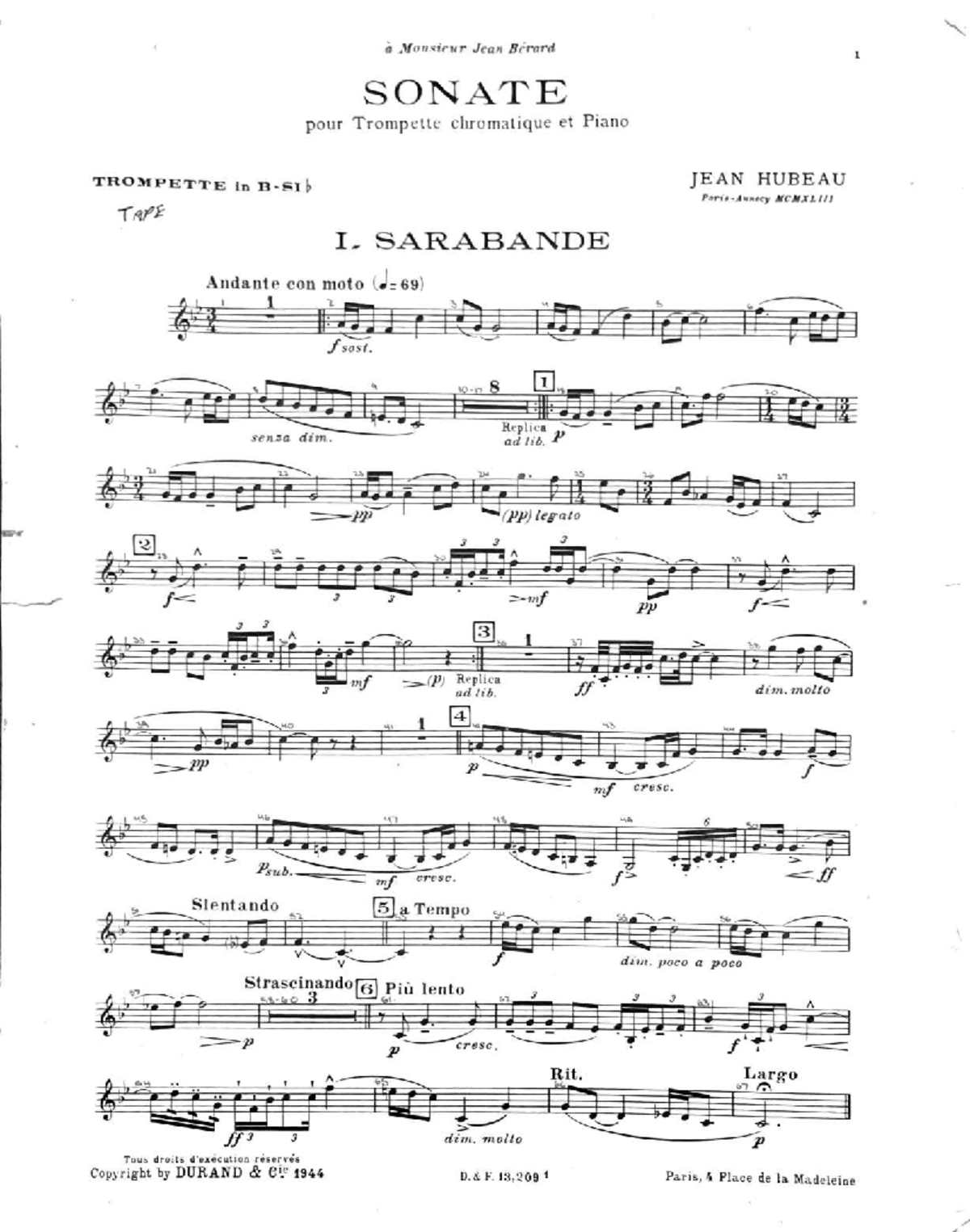 Hubeau - Sonate pour Trompette et Piano (Tpt. in Bflat) - Studocu