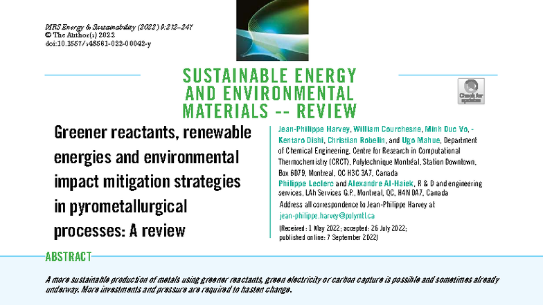 MRS Energy Sustainability Review: Greener Reactants in Pyrometallurgy ...