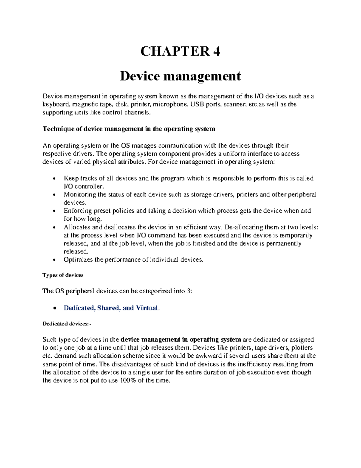 Lecture 4.1: Comprehensive Overview of Device Management in OS - Studocu