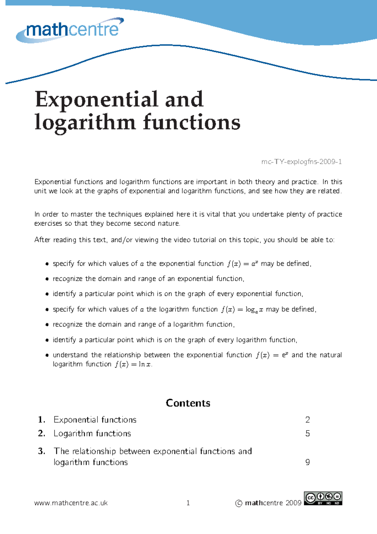 Exponential and Logarithmic Functions - Exponential and logarithm ...