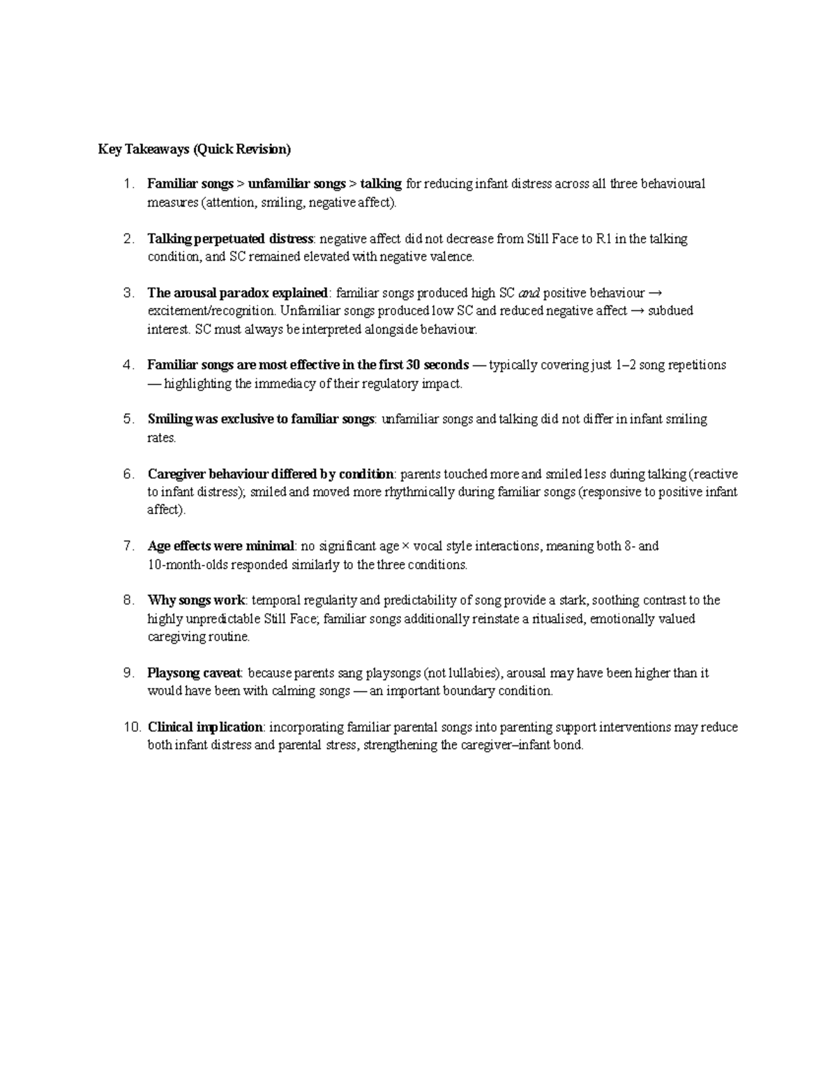PSYC22 Final Exam Notes: Songs and Infant Distress Management - Studocu