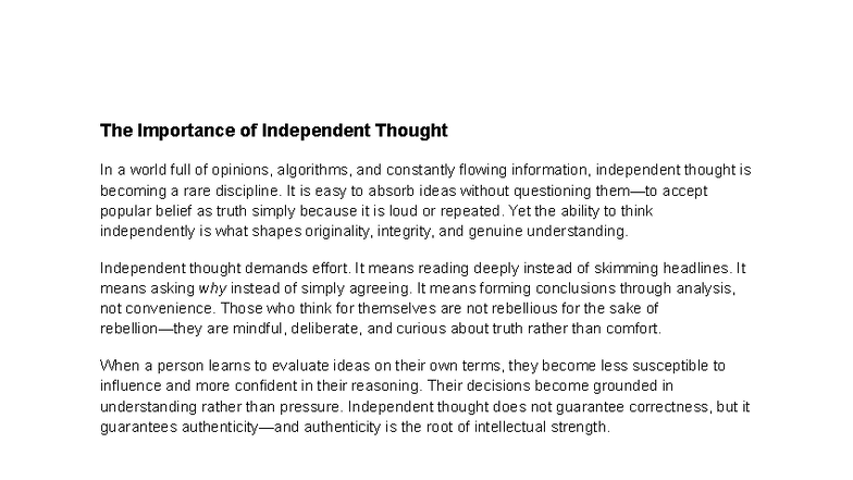The Significance of Independent Thought in Modern Society - Studocu