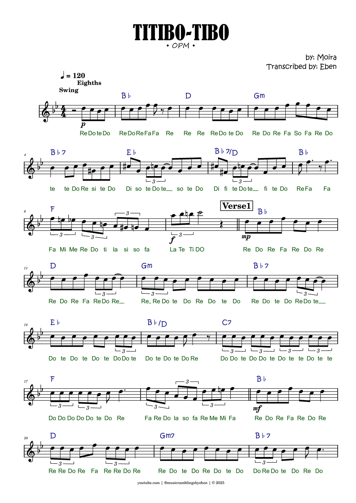 OPM - Titibo-TIBO (B♭) | SO-FA Notes and Chords Guide - Studocu