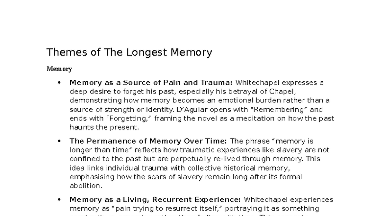 Themes, Symbols, and Historical Context of The Longest Memory (ENG 101 ...