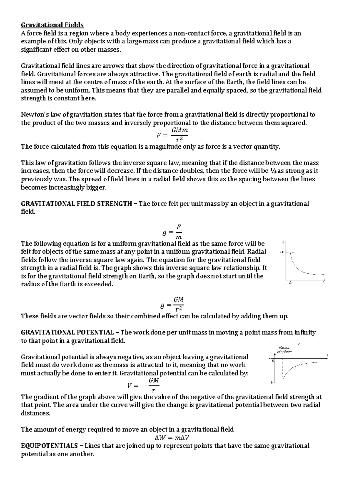 Gravitational Fields: AQA A Level Physics Study Notes - Studocu