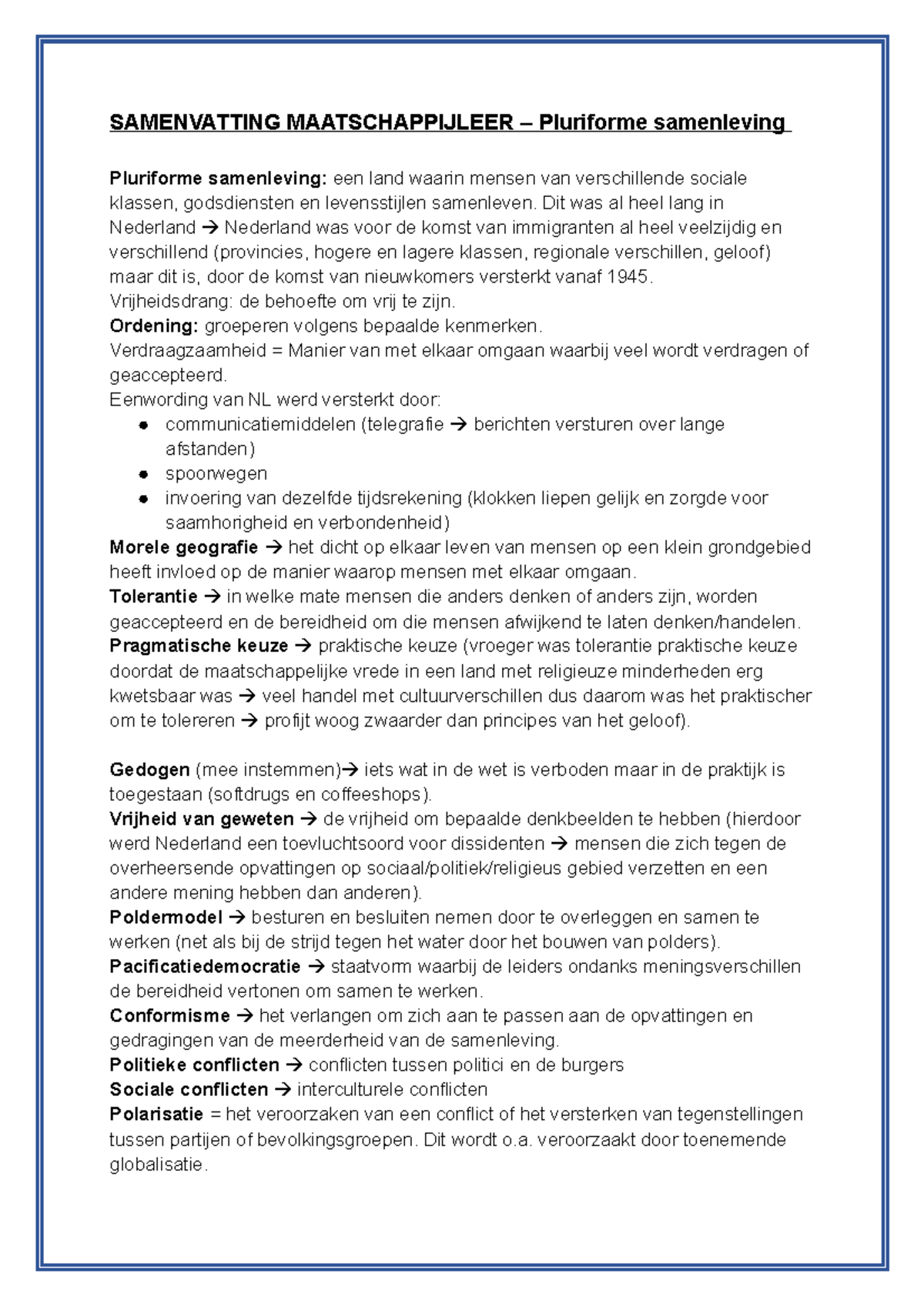 Maatschappijleer Samenvatting: De Pluriforme Samenleving in NL ...