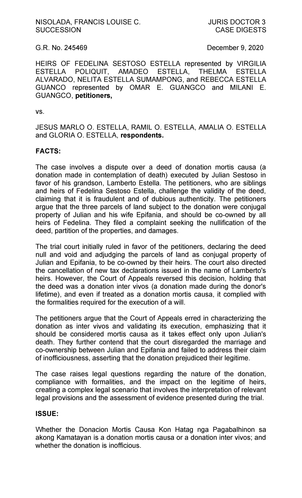 CASE Digests on Succession Law: Highlights and Key Rulings - Studocu