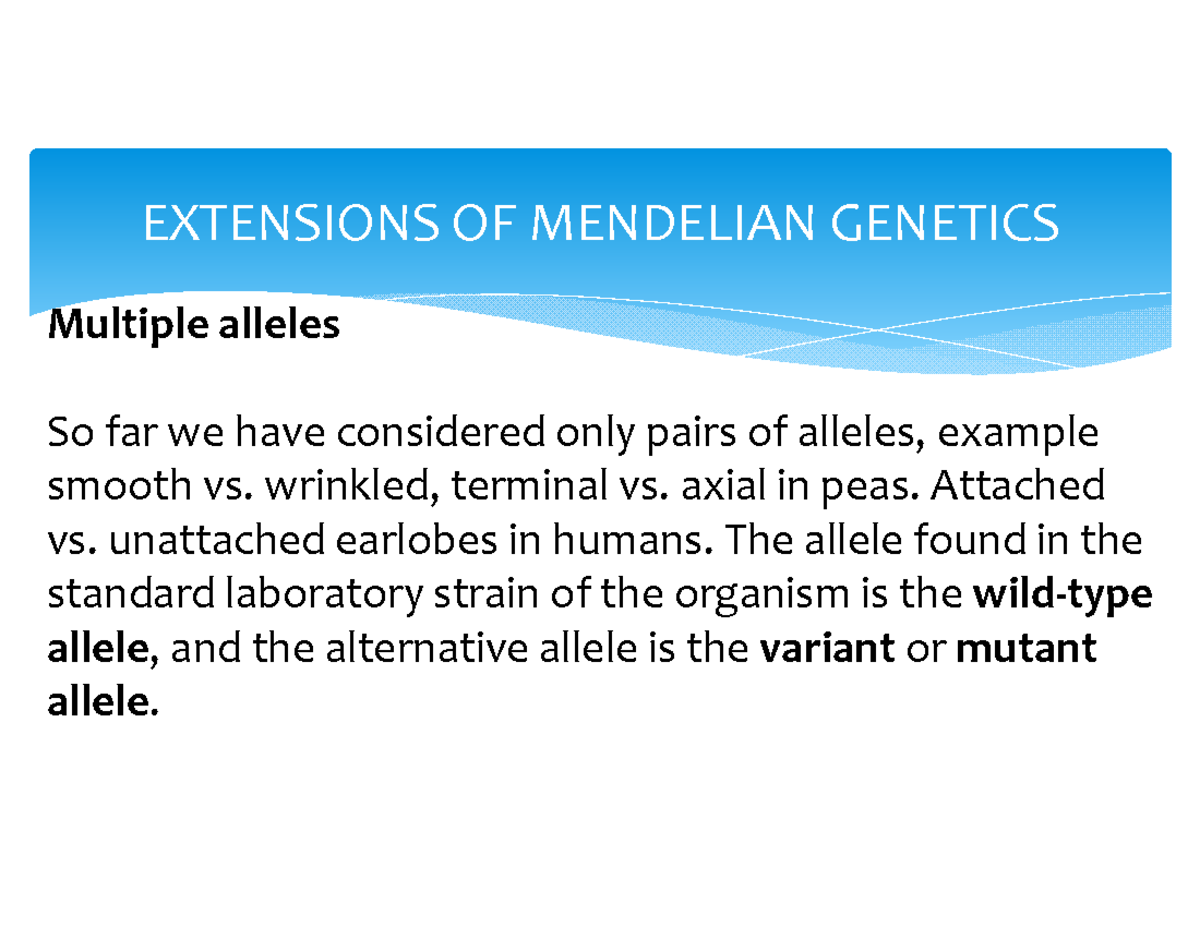 Extensions of Mendelian Genetics: Multiple Alleles and Blood Groups ...
