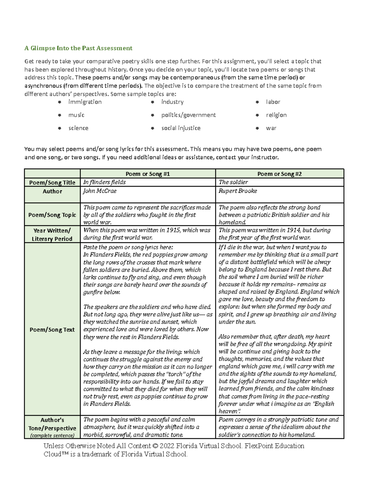 Comparative Poetry Assessment: A Glimpse Into the Past (5.03) - Studocu